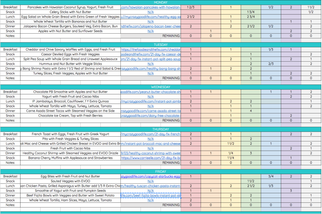 Free 21 Day Fix Meal Plans for Every Bracket